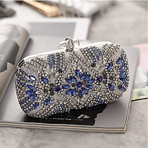 YLLWH Women Clutch Party Blue Evening Bag Wedding Purse Crystal Chain Shoulder Bag Rhinestone Female Clutch
