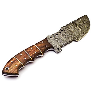 Rare Custom Blood Grooved Damascus Tracker Survival Knife Skinning Knife Hunting Knife Outdoor Knife Camping Knife | Full Tang Handle with Free Genuine Leather Sheath (TR-80)
