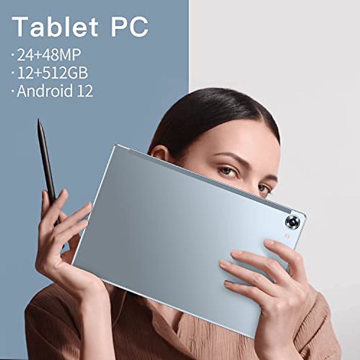 SWR 10.1 inch Smartphone Tablet PC Android 12 System HD ISP Screen,Tablet Computer 10+ with Bluetooth 5.0 and Fingerprint ID,12GB RAM 512GB ROM 8000mAh Big Battery,Dual SIM and SD Card,Sliver