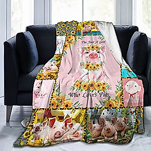 Cute Pig Throw Blanket,Flannel Fleece Sunflower Blankets for Girls Boys Women Men,Super Soft Cozy Warm Luxury Lightweight Blanket for Bed Sofa Couch Gift 60x50 Inches (I Am Just Girl Who Loves Pig)