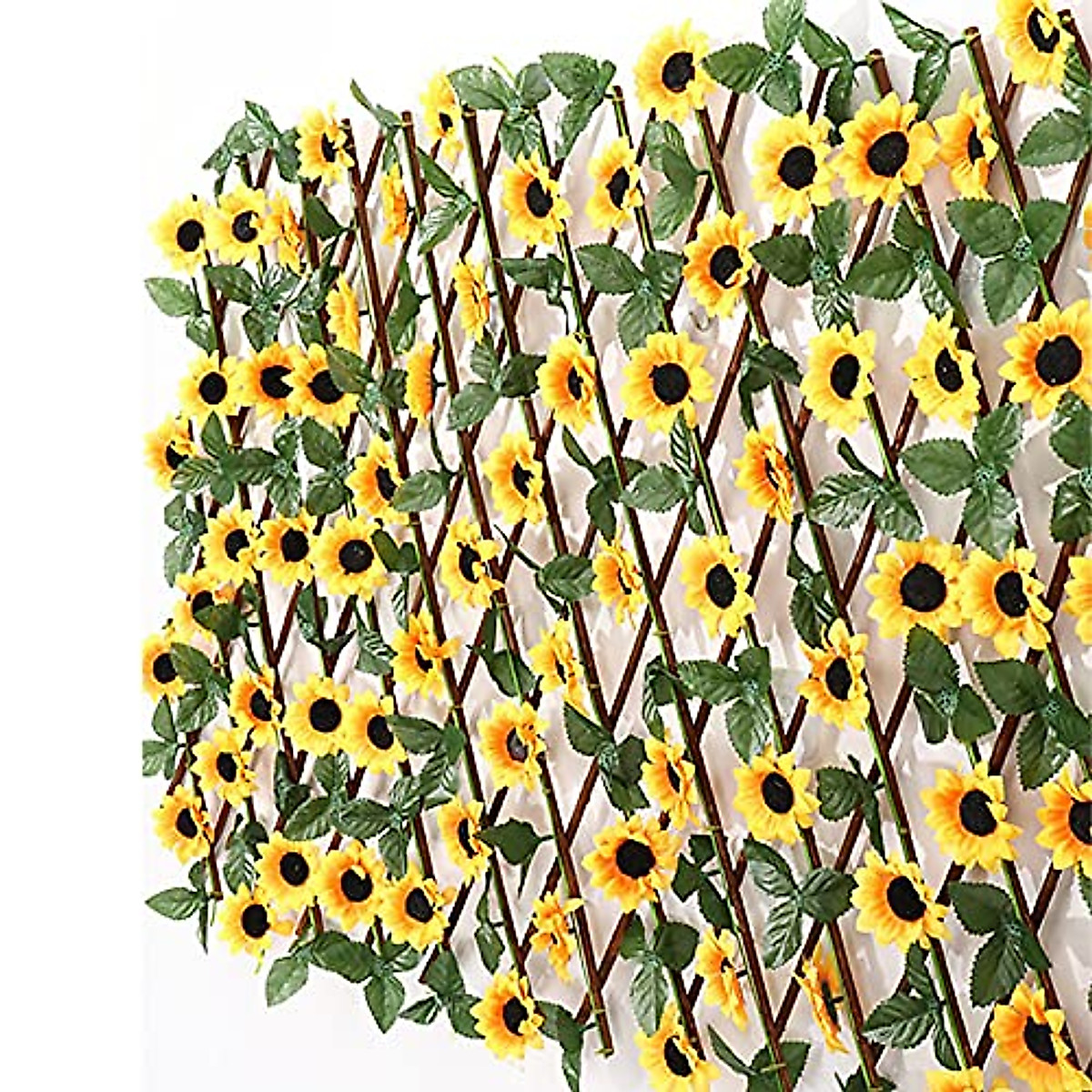 SMLJFO Artificial Sunflower Privacy Fence Screen Plant Vine Hanging Garland Ivy Leaf Stretchable Fence for Home Garden Porch Patio Home Decor/Yellow 15.7in