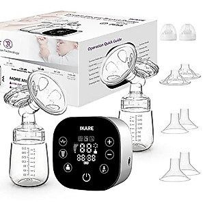 IKARE Hospital Grade Double Electric Breast Pumps Free-Style, 6 Modes & 150 Levels & 3 Size Flanges, Touchscreen LED Display, Pain Free Portable Breast Pump for Travel & Home, Super Quiet