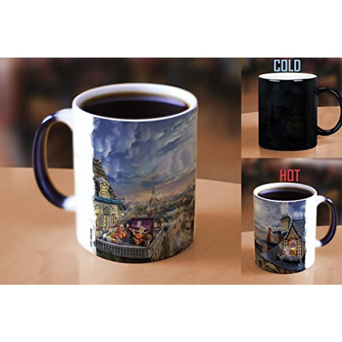 Morphing Mugs Disney – The Aristocats – Love Under the Moon – Thomas Kinkade Studios - One 11 oz Color Changing Ceramic Mug – Image Revealed When HOT Liquid Is Added!