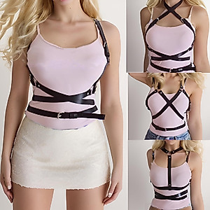 REATR Women Leather Waist Belt for Women, Plus Size Harness for Women, Vest Leather Belt Adjustable Waist Belt, Black - XXXL