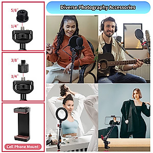 JEBUTU 13"/34cm Magic Arm w Clamp, Camera Mount & Clamp w 1/4" 3/8" Threads and Articulating Friction Magic Arm, Overhead Phone Mount, Camera Boom Arm Mount for Light Webcam Mic Action Camera Monitor