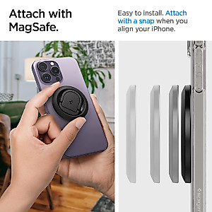 Spigen O-Mag Ring (MagFit) Camera Webcam Mount for MacBook, Magnetic Phone Holder Grip Designed for MagSafe (MacBook Pro, Air, iPhone 14 Pro Max, 14 Pro, 14 Plus, 14, 13 and 12 Series) - Black