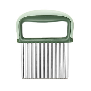 COLGRE Vegetable Chopper - Stainless Steel Blade Crinkle Cutter/Wavy Knife Veggies French Fry Slicer and Plastic Dough/Cake Scraper,2 piece (Green)