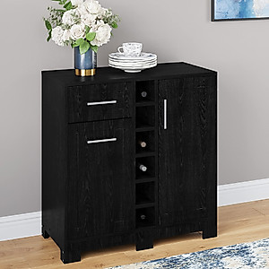 BELLEZE Wine Cabinet with Drawers, Storage Shelves and 6-Bottle Wine Rack, Sideboard Buffet, Coffee Bar, Cupboard for Dining Room, Kitchen, Living Room -Vietti (Light Black)