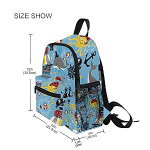 ODAWA Cartoon Pirates Elements Kids Backpacks with Name Tag Kindergarten Toddler Backpack