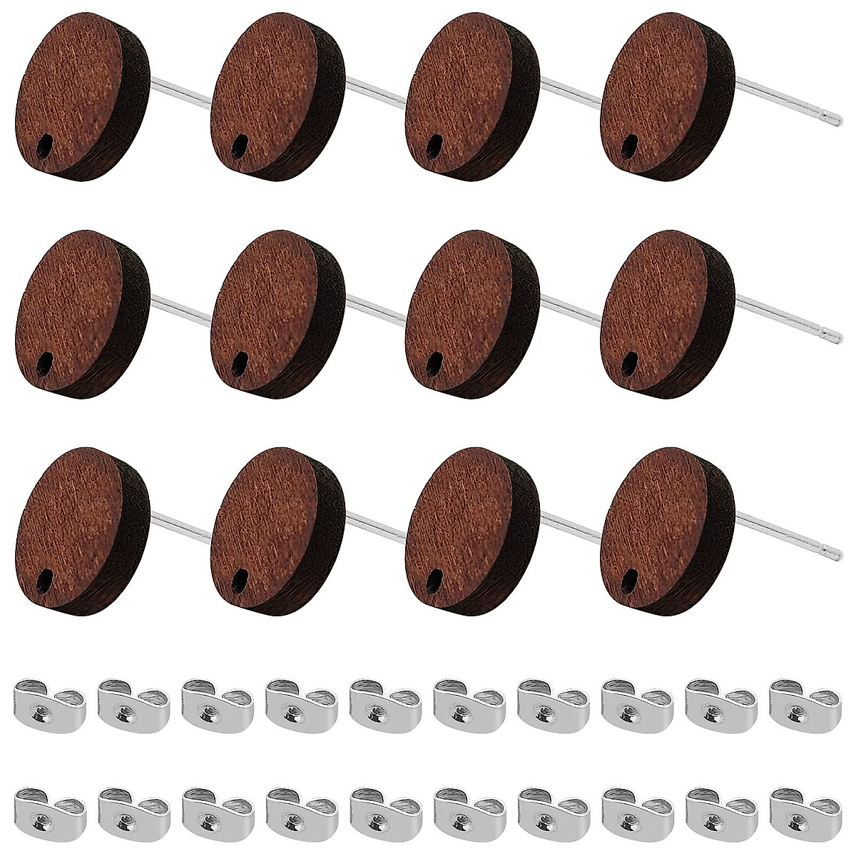 Wooden Earring Studs for Jewelry Making,100Pcs Wood Earring Posts Earrings Findings Wood Round Stud Earrings with Loop Earring Pin Stud Bulk with Earrings Backs for DIY Earrings Making Supplies