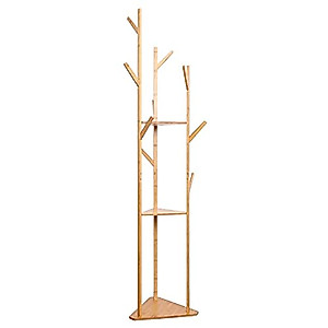 EYHLKM Natural Clothes Hanger Stand Multi-Functional Clothes Rack Coat Rack Floor Standing Clothes Hanging Shelf Clothes