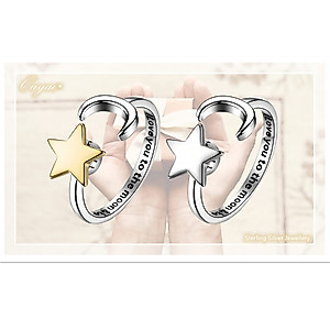 OAYAO Moon Star Anxiety Ring Spinner, 2Pcs Adjustable Moon Rings for Women Sterling Silver, Spinner Fidget Rings for Anxiety For Women