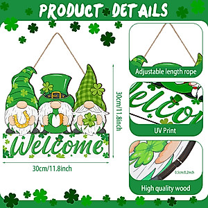 St. Patrick's Day Welcome Door Decor St. Patrick's Day Gnome Door Sign Shamrock Wooden Sign St Patrick's Day Hanging Decorations for Irish Front Door Home Indoor Outdoor Farmhouse Porch Decor