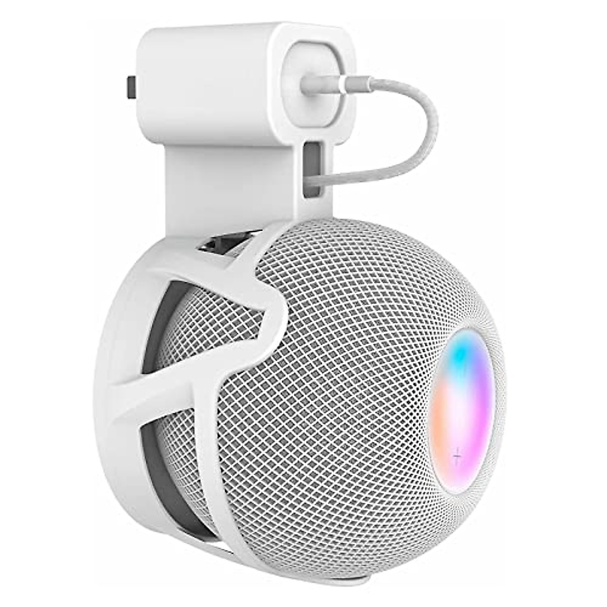 VOMA HomePod Mini Wall Mount Holder, Outlet Mount Stand with in-Built Cable Management System, No Screw or Drilling Needed, Excellent Space Saving Accessory White