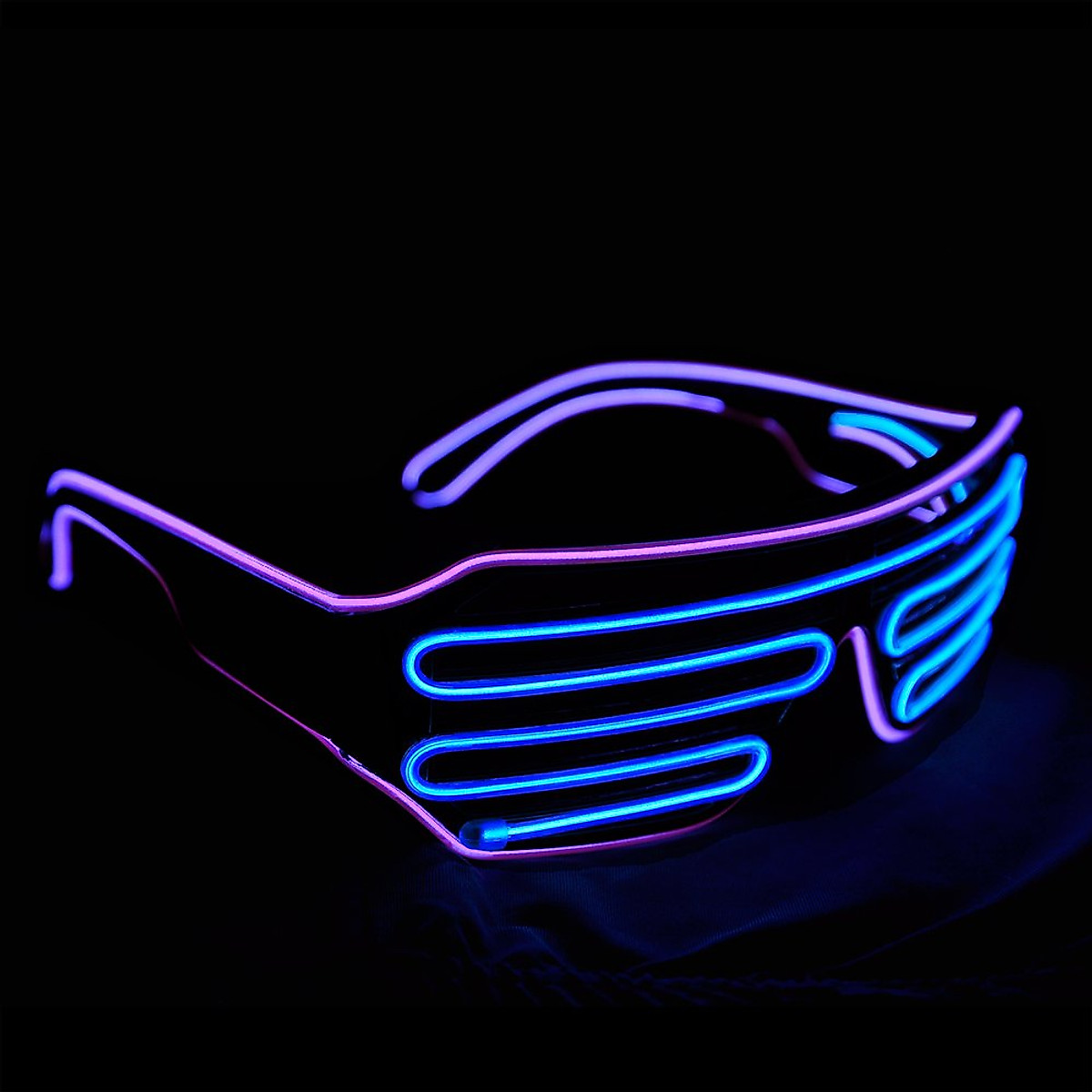 PINFOX Shutter EL Wire Neon Rave Glasses Flashing LED Sunglasses Light Up Costumes For 80s, EDM, Party RB03 (Purple - Blue)