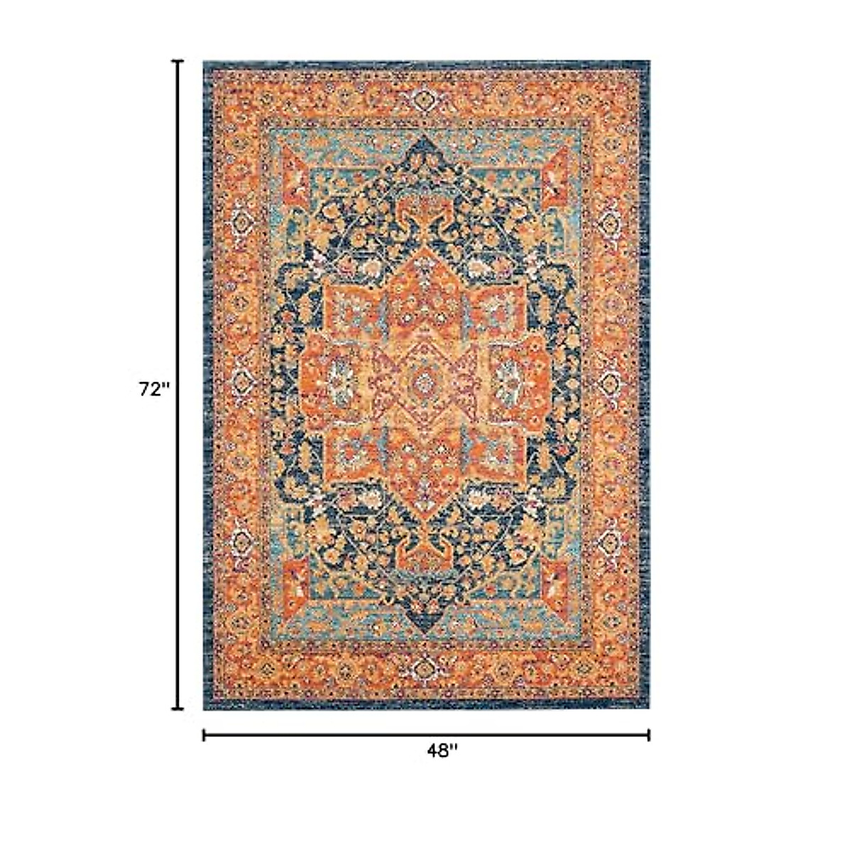 SAFAVIEH Evoke Collection 4' x 6' Blue/Orange EVK275C Oriental Medallion Distressed Non-Shedding Living Room Bedroom Accent Rug