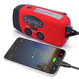 FM/AM/NOAA Weather Radio Hand Crank Self Powered Solar Emergency Radios with 3 LED Flashlight 2000mah Power Bank Smart Phone Charger (Red)