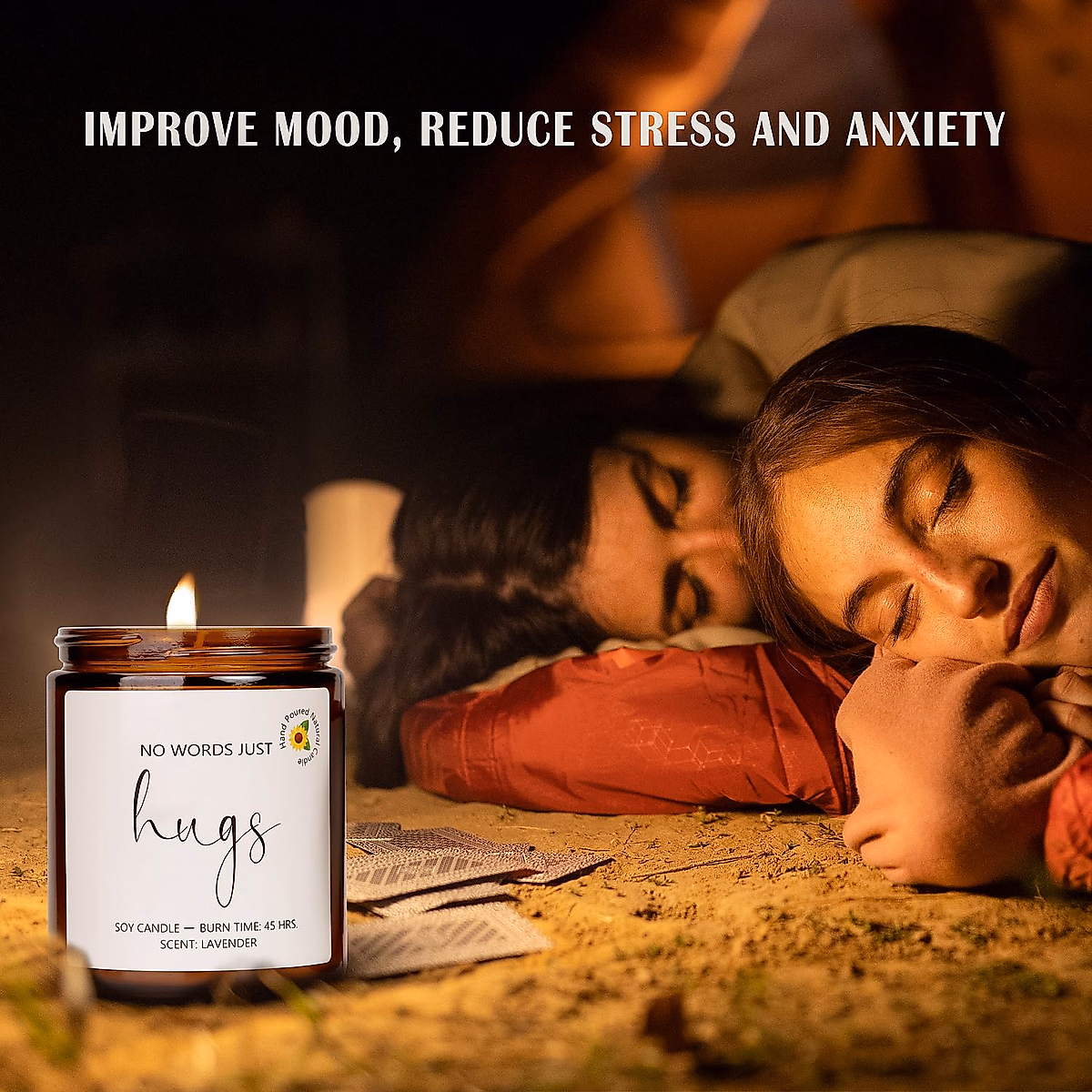 Sympathy Gift, Sympathy Gifts for Loss of Loved One, Thinking of You Gifts for Women, Bereavement Gift Ideas - No Words Just Hugs Candle - Sympathy Cards Sympathy Candle Condolence Gifts Get Well Soon