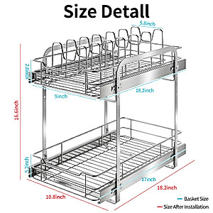 BOIVSHI Pull Out Cabinet Organizer, 2 Tier Cabinet Pull Out Shelves (12" W X 19" D) Slide Out Cabinet Organizer for Kitchen, Bathroom, Pantry, Chrome