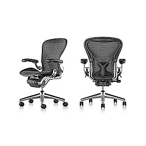 Herman Miller Aeron Tilt Limiter Task Chair, Adjustable Vinyl Arms, Graphite Frame / Carbon Classic Pellicle, Size B (Medium)