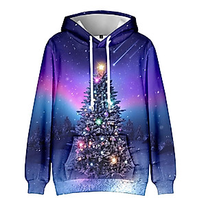 JWNYJFB Christmas Sweatshirt, Sweatshirts for Men Fashion Vintage Christmas Tree Graphic Print Long Sleeve Drawstring Sweatshirts Hoodies with Pockets Casual Funny Sweatshirts(B-Blue,L3)