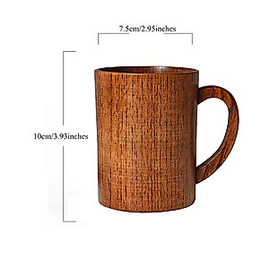Edearkar Barrel Shape Wooden Tea Cups with Handle 300ML Top-Grade Natural Solid Wood Tea Cup Wine Mug for drinking Tea Milk Coffee Wine Beer Hot Drinks, 4-Pack