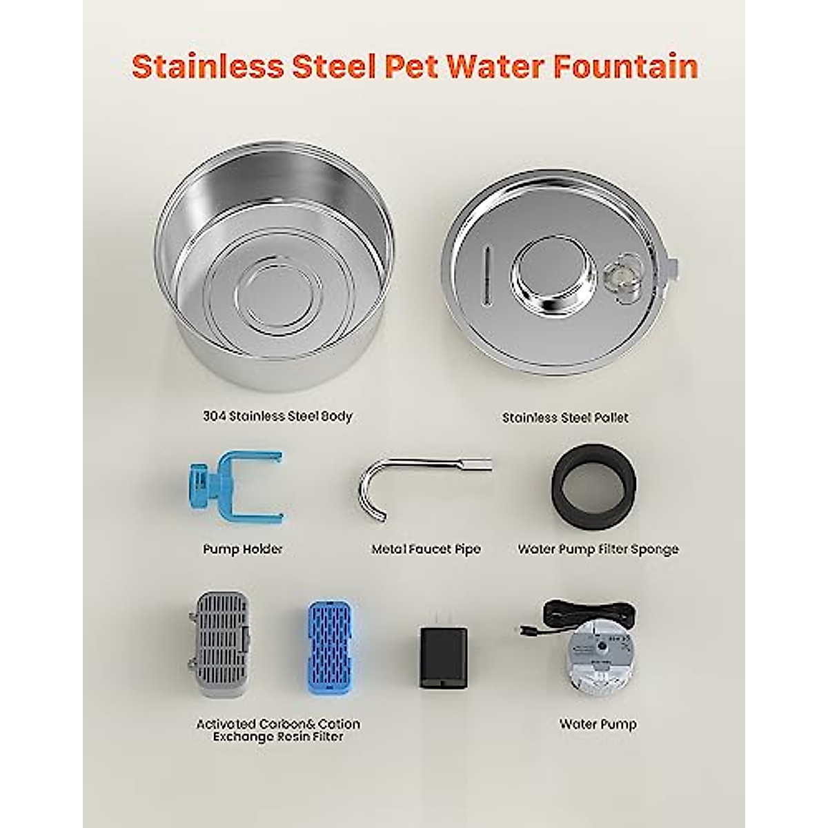 KOOGMOON Cat Water Fountain Stainless Steel, 108oz/3.2L Automatic Cat Fountain, Multi-Filtration, Easy to Clean, Ultra Silent Dog Water Dispenser for Cats, Dogs and Other Pets