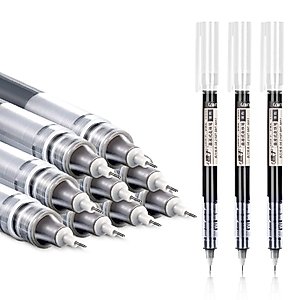 EZWORK 12 Pieces Rolling Ball Pens, Quick Dry Ink 0.5 mm Extra Fine Point Pens Liquid Ink Pen Rollerball Pens Black