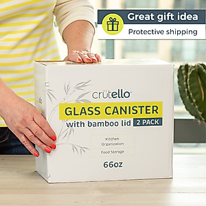 Glass Food Storage Containers with Bamboo Lids, 2 Pack - 66 oz Airtight Clear Kitchen Organization Canisters, Glass Storage Jar With Bamboo Lid