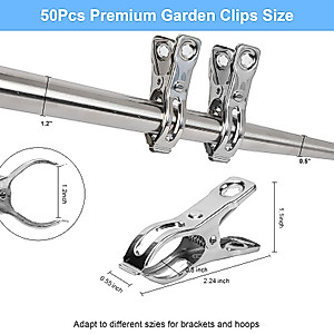 50 Pcs Garden Clips, 2.3 inch Greenhouse Clamps, Stainless Steel Greenhouse Clip for Netting, Heavy Duty Row Cover Clips with a Strong Grip for Shade Cloth or Plant Cover on Gardening Hoops karmiero