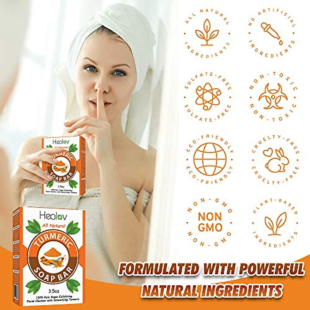 Turmeric Soap Bar for Face & Body - All Natural Turmeric Skin Soap - Turmeric Face Soap Reduces Acne, Heals Scars, & Cleanses Skin - 4oz Turmeric Bar Soap Detox Treatment for All Skin Types