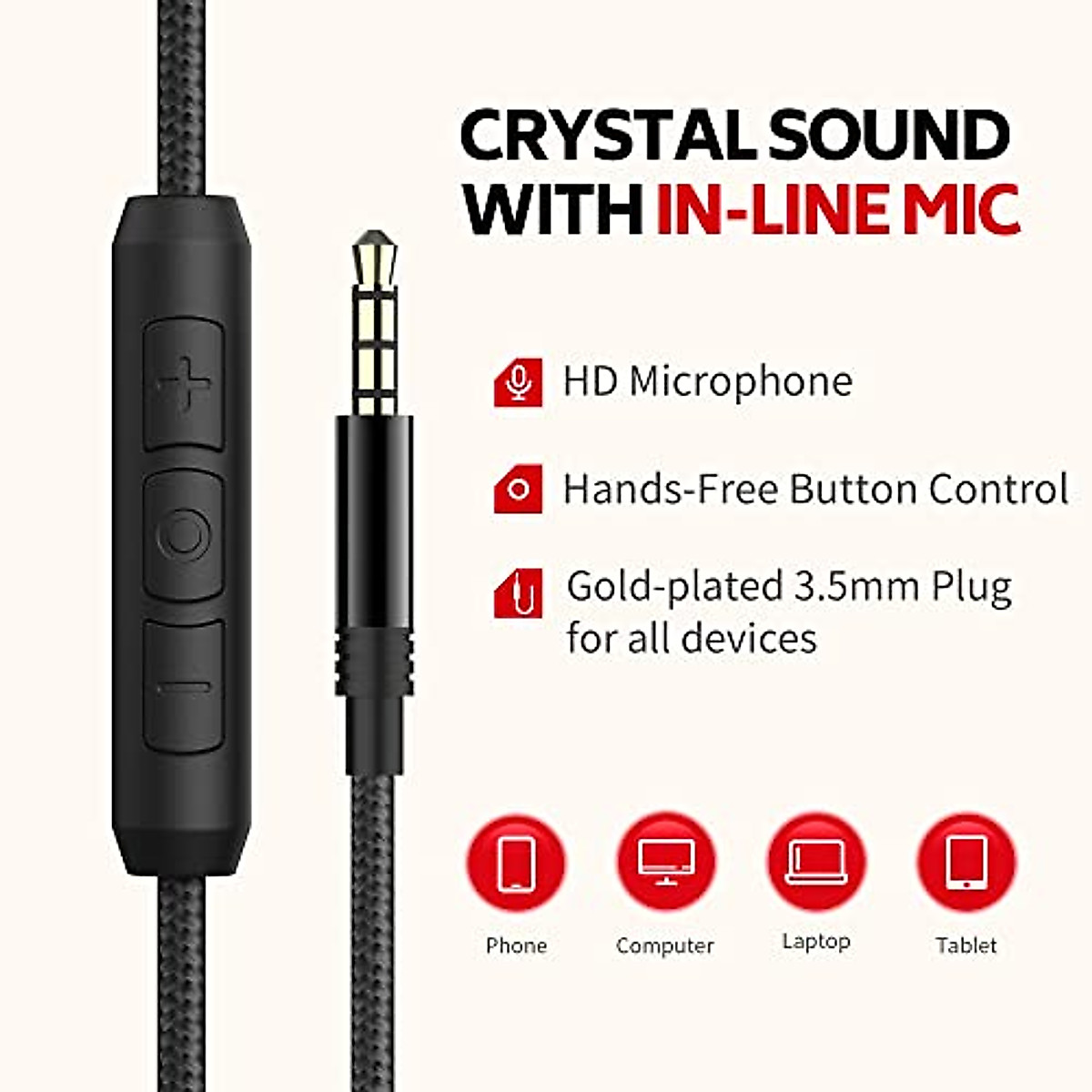 COOSII AC01 Headphones Wired Noise Isolating Over Ear Corded Stereo Headsets with Microphone Volume Control for Adults Teens 3.5mm for Cellphones, Tablets, Laptop, Chromebook (Black Red)