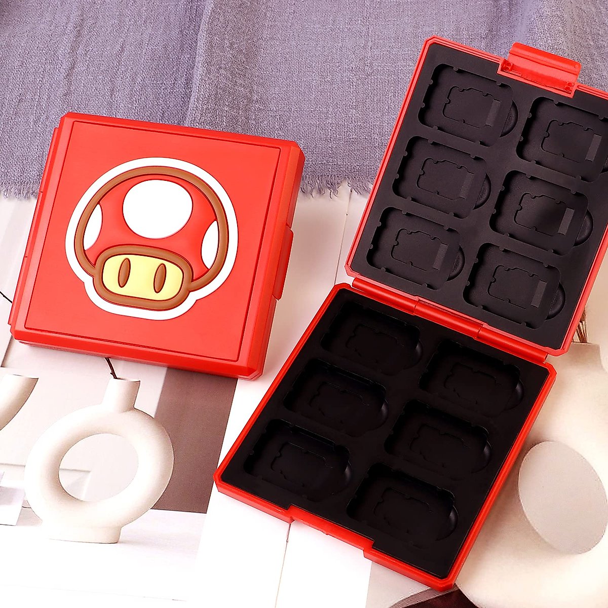 UFOPETIE Game Card Case Storage Box for Switch Game Cards Mario Games Up to 12 Games,for Nintendo Switch Game Card Case Cube for Nintendo Switch Game Storage Box Mario Mushroom