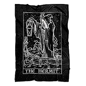The Hermit Tarot Card Throw Blanket - Grim Reaper Gothic Halloween Home Decor (Black & White) (60" x 50")