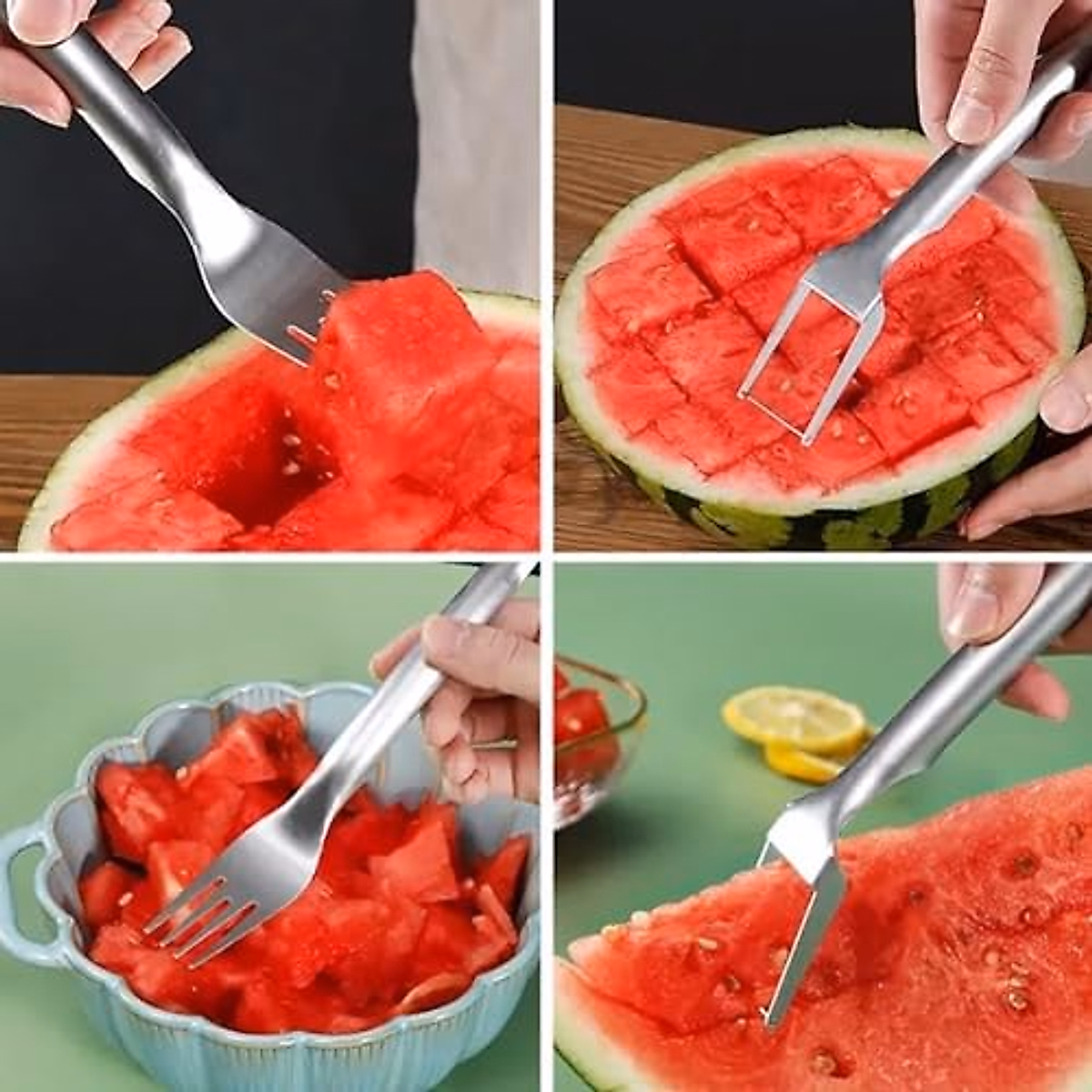 2-in-1 Watermelon Fork Slicer Cutter Slicer Tool, Dual Head Fruit Cutter, Watermelon Fork Slicer Cutter