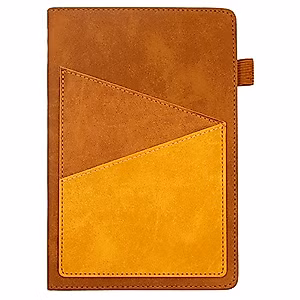 Deziliao Lined Journal Notebooks with Pen Loop, Hardcover Notebook Journal for Work, 100Gsm Premium Thick Paper with Inner Pocket, Medium 5.7''''x8.4'''', ?Brown-Orange, Ruled, 1 Pack