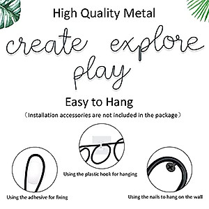 KRSHEMDE Playroom Wall Decor Metal Play Explore Create Inspirational Wall Art Nursery Room Decor for Kids Toddlers Boys Girls Classroom Bedroom Reading Nook Positive Quotes Wall Decoration