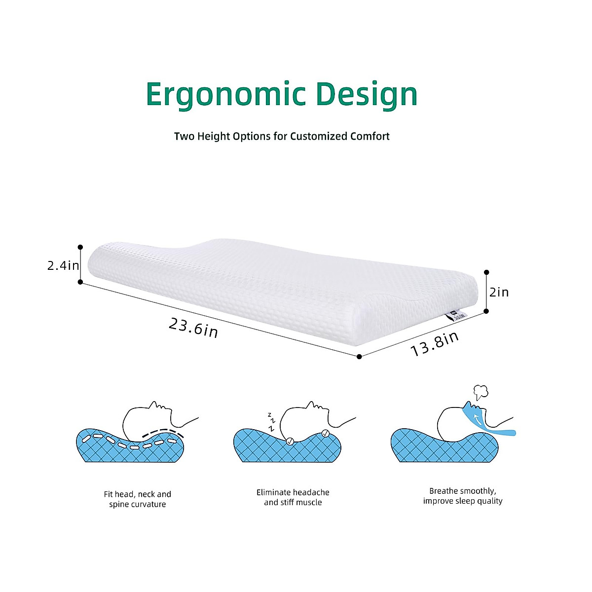 SUQ I OME Slim Sleeper-Thin Memory Foam Pillow for Sleeping,1.9'' to 2.4 '' Thin & Low Cervical Profile, Soft, for Neck Pain, Stomacher, Back and Side Sleeper(23.6x13.7x2.4/1.9 inch,White)