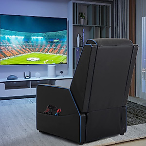 Gaming Recliner Gamer Chair for Adults - PU Leather Sofa with Footrest Comfortable Movie Theater Chairs Ergonomic Single Couch for Living Game Room- Black/Blue