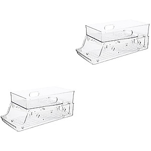 Cabilock 2pcs Stackable Type Vegetable with Drink Plastic Cabinet Ing Rack Cola Container Lid Meat Storage Organizer Convenient Countertop Beverage Fruit Freezer Holder Drawer Transparent