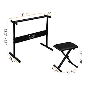 GLARRY 61-Key Portable Electronic Keyboard Piano set w/LCD Screen, Stand, Microphone, Headphones, Stand, Bench, Teaching Modes, Built-In Speakers