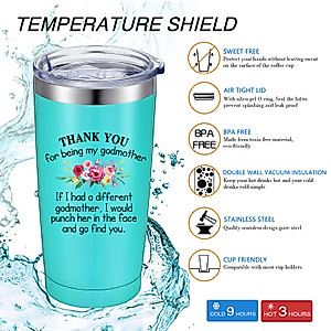 Patelai Funny Godmother Gift, Thank You for Being My Godmother Personalized Mother's Day Gift for Godmother Mother, 20 oz Insulated Vacuum Mug Tumbler with Lid Straw Brush (Mint)