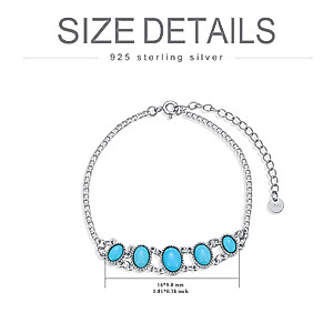 BETHZA Turquoise Bracelet for Women Sterling Silver Genuine Blue Turquoise Gemstone Link Adjustable Bracelet Western Vintage Jewelry Gift For Valentine Christmas