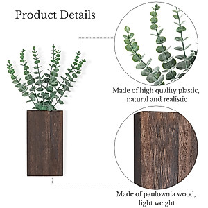 Dahey 2 Pack Wood Wall Planter Vase with Artificial Eucalyptus Farmhouse Wall Hanging Decor Pocket Planter for Indoor Fake Plants Greenery, Living Room Bedroom Kitchen Home Office Decoration