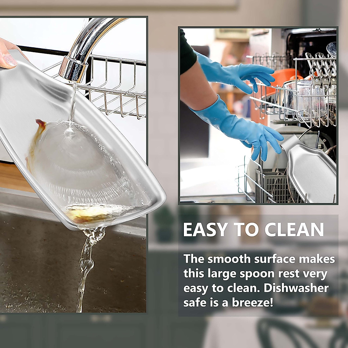 Stainless Steel Spoon Rest for Kitchen Stove Top, Herogo Large Cooking Utensil Spatula Ladle Holder with Square Bottom, Kitchen Accessories for Kitchen Countertop, Heavy Duty, Dishwasher Safe