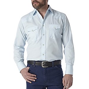 Wrangler mens Sport Western Two Pocket Long Sleeve Snap button down shirts, Blue, Medium US