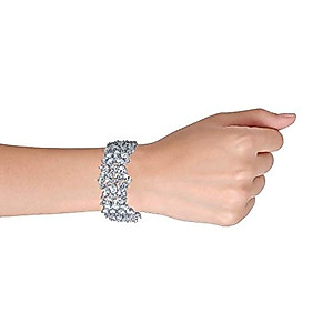 Bling Jewelry Elegant Formal AAA CZ Wide Statement Bracelet for Women, Prom, Wedding or Bridal Occasions Multi Row Big Oval Cubic Zirconia Cluster Design Silver Plated