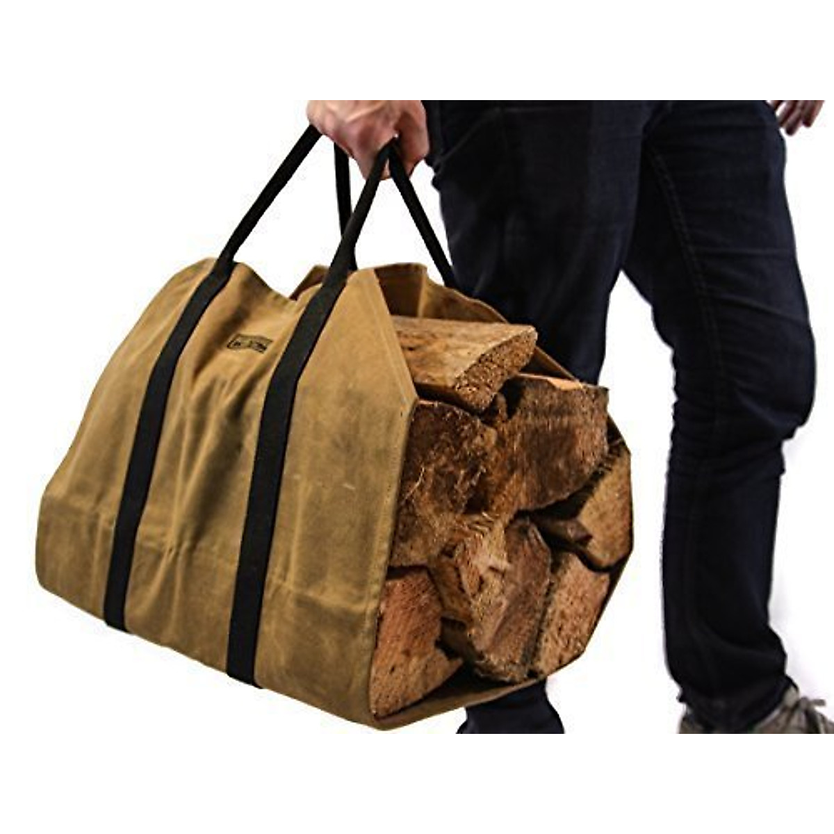 READYWARES Waxed Canvas Firewood Carrier, Heavy Duty Firewood Log Carrier, Classic Durable Design Tan