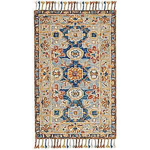 SAFAVIEH Aspen Collection Accent Rug - 2' x 3', Grey & Navy, Handmade Boho Braided Tassel Wool, Ideal for High Traffic Areas in Entryway, Living Room, Bedroom (APN110A)