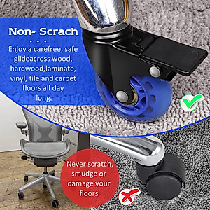 Office Chair Wheels with Brake, Replacement Rubber Chair Casters for Hardwood Floors and Carpet, Set of 5, Heavy Duty Office Chair Casters for Chairs to Replace Office Chair Mats -Universal Fit.